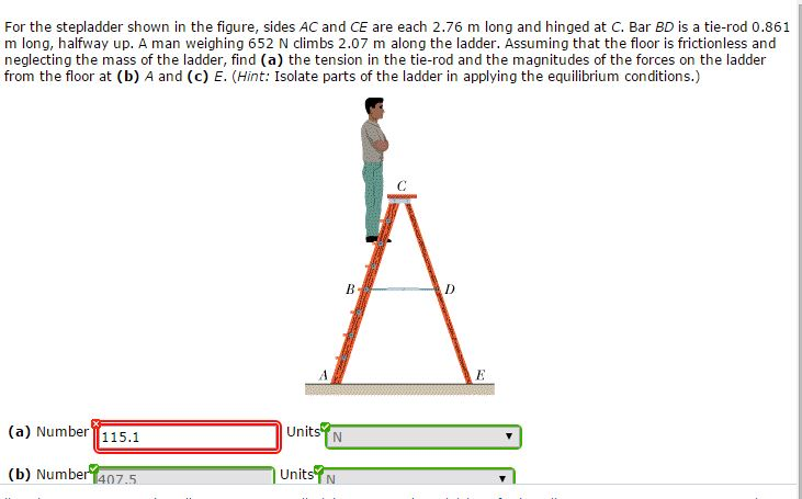 Solved For the stepladder shown in the figure, sides AC and | Chegg.com