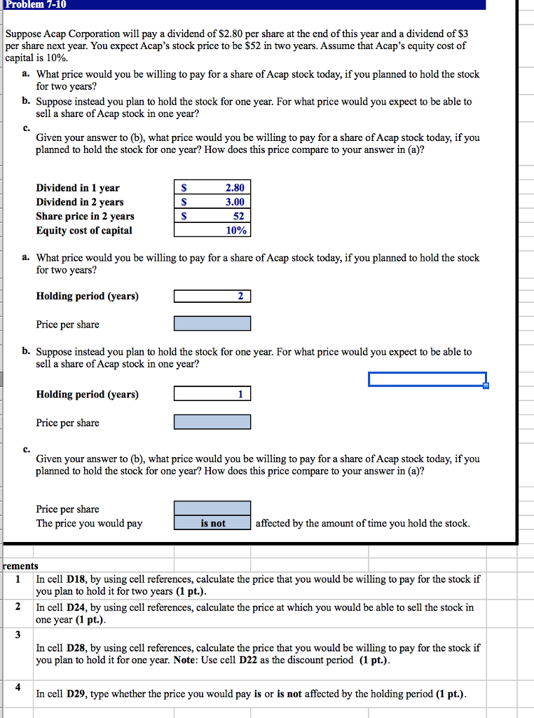 Solved Problem 7-10 Suppose Acap Corporation will pay a | Chegg.com
