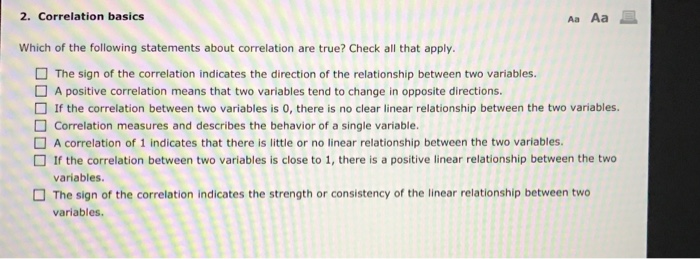 Solved Which of the following statements about correlation | Chegg.com