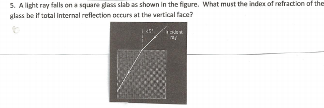 Solved 5. A light ray falls on a square glass slab as shown | Chegg.com