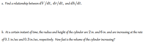 Solved The volume of a right-circular cylinder of r radius | Chegg.com
