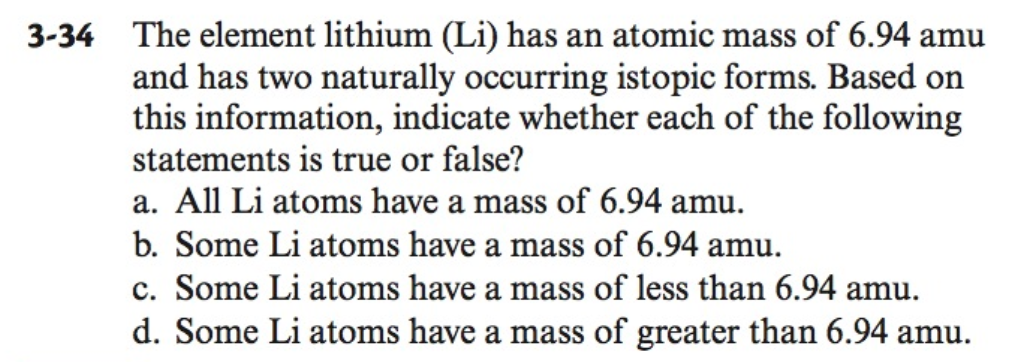 Solved The element lithium (Li) has an atomic mass of 6.94 | Chegg.com