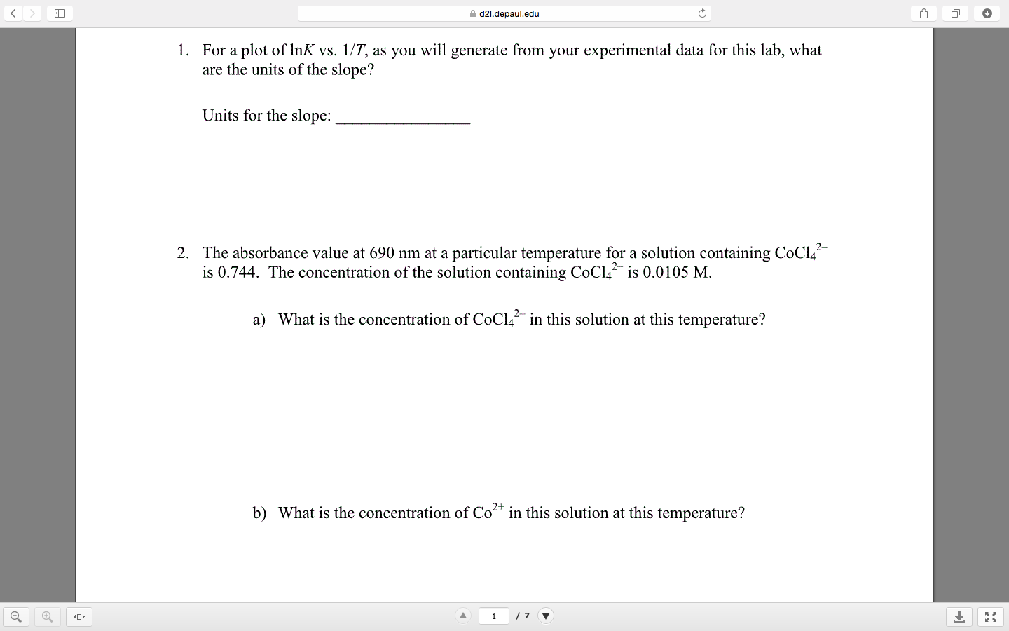 Solved d21 depaul edu 1. For a plot of lnK vs. 1/T as you | Chegg.com