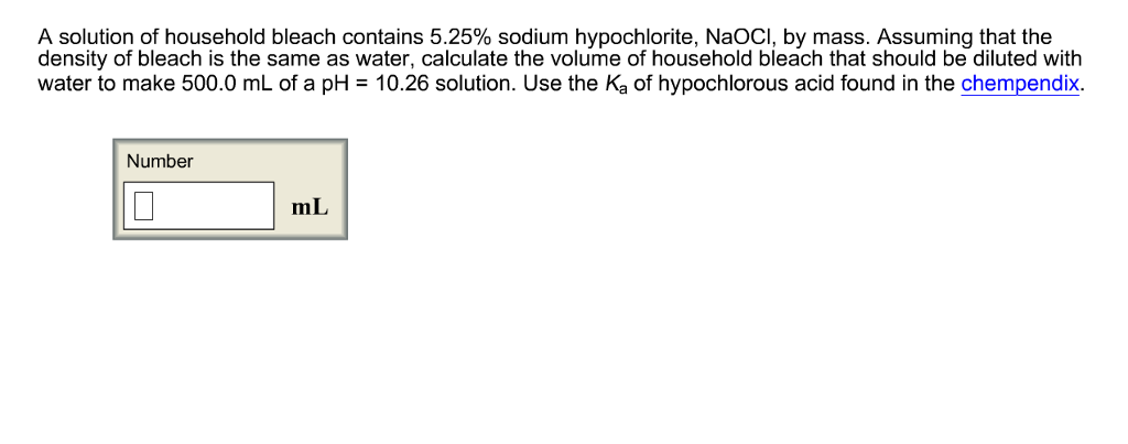 Solved A solution of household bleach contains 5.25% sodium | Chegg.com