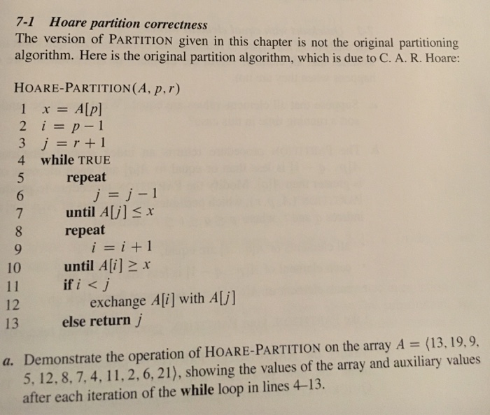 Solved 7-1 Hoare partition correctness in this chaper is not | Chegg.com Solved 7-1 Hoare partition correctness in this chaper is not | Chegg.com