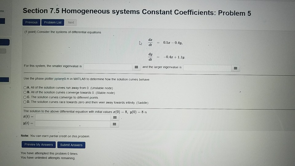 Solved Section 7.5 Homogeneous systems Constant | Chegg.com