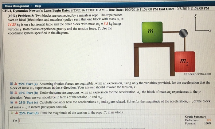 Solved Two blocks arc connected by a massless rope. The rope | Chegg.com