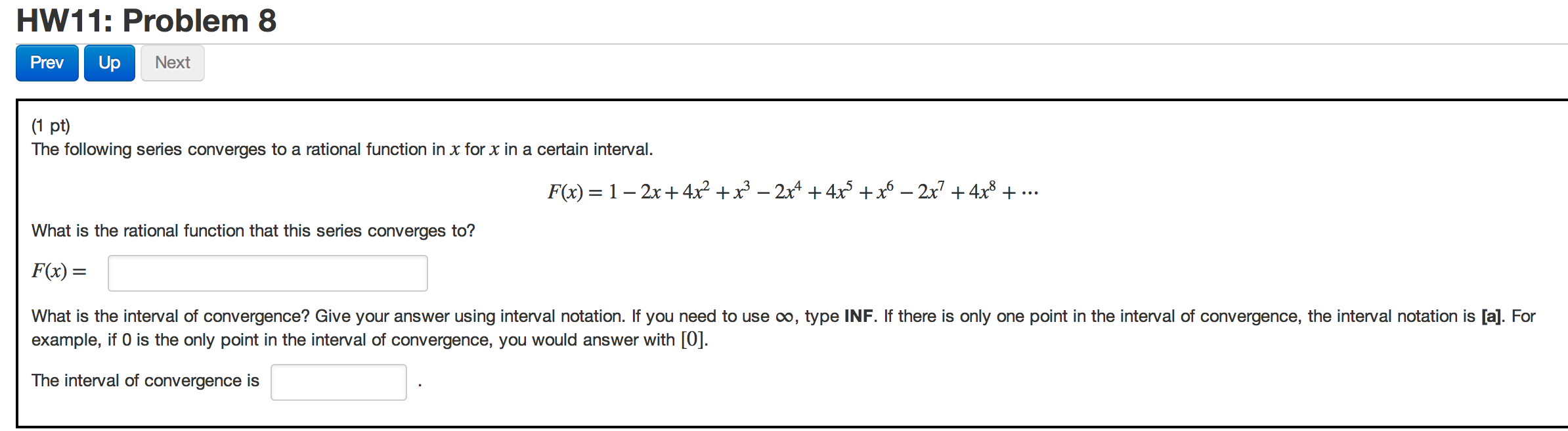 Solved HW11: Problem 8 Prev Up Next (1 pt The following | Chegg.com