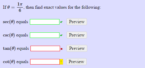 Solved If theta = 1 pi/6, then find exact values for the | Chegg.com