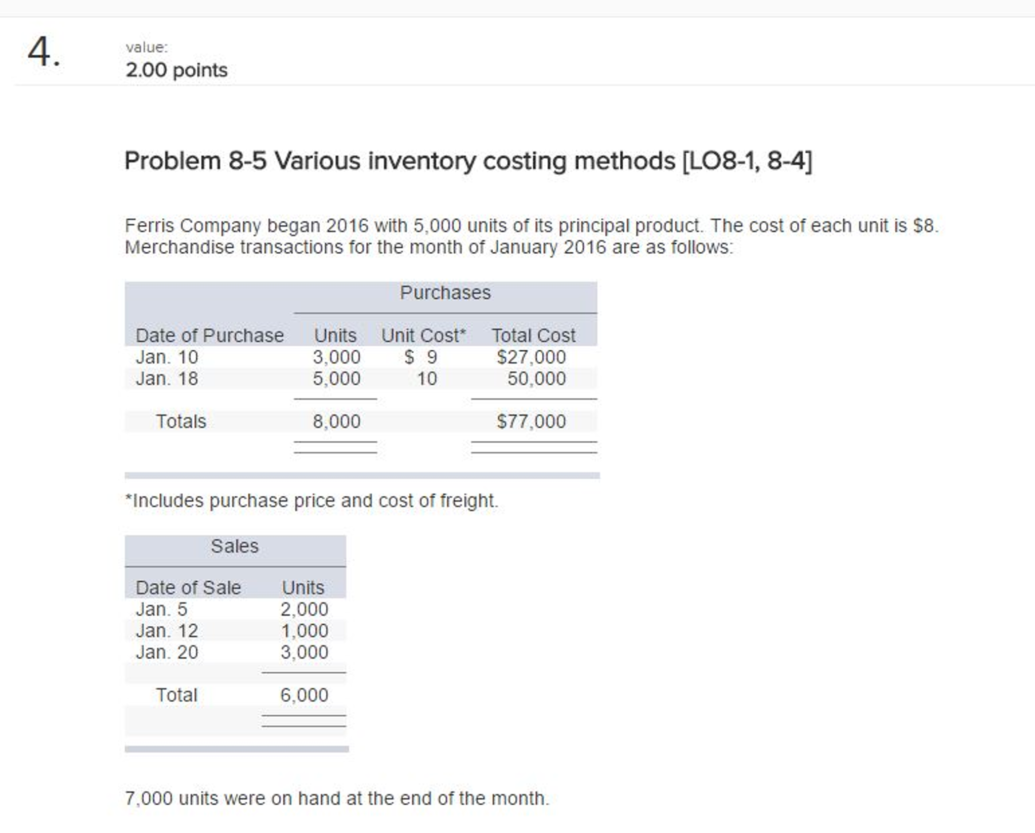 Solved Problem 8-5 Various inventory costing methods | Chegg.com