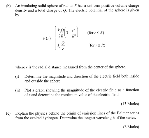 Solved (b) An insulating solid sphere of radius R has a | Chegg.com