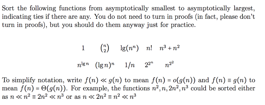 Solved Sort the following functions from asymptotically | Chegg.com