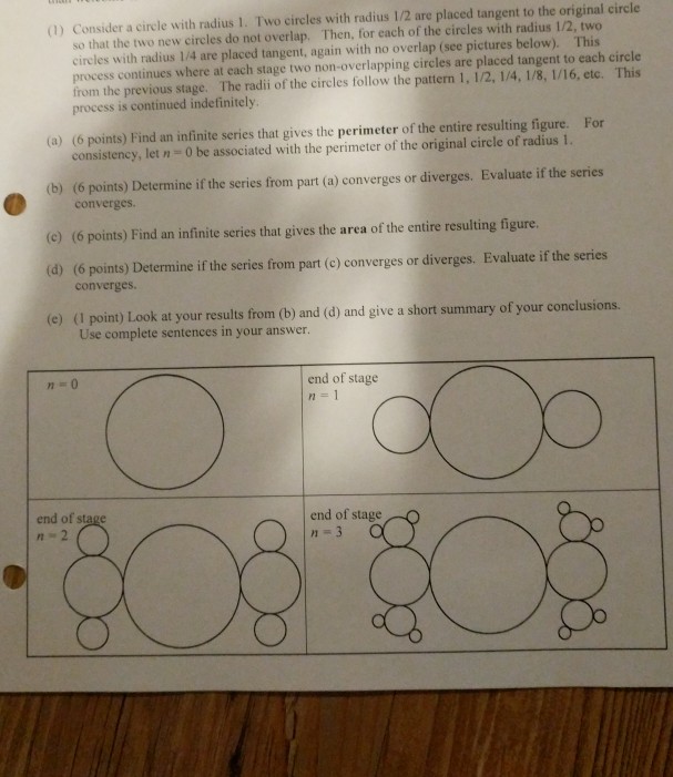 Solved (1) Consider a circle with radius 1. Two circles with | Chegg.com