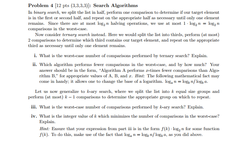 Solved Problem 4 [12 pts (3,3,3,3)]: Search Algorithms In | Chegg.com