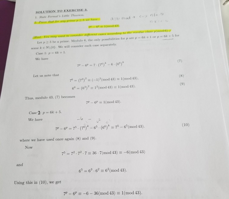 Solved SOLUTION TO EXERCISE 3 1. State Fermat's Little | Chegg.com