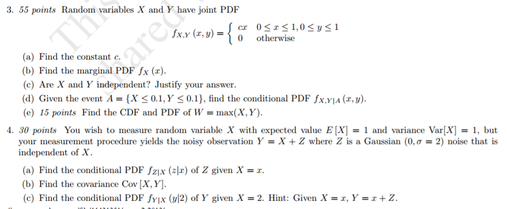 Solved Random variables X and Y have joint PDF f_X, Y (x, y) | Chegg.com