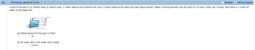 Solved A swimming pool is 12 meters long, 6 meters wide, 1 | Chegg.com