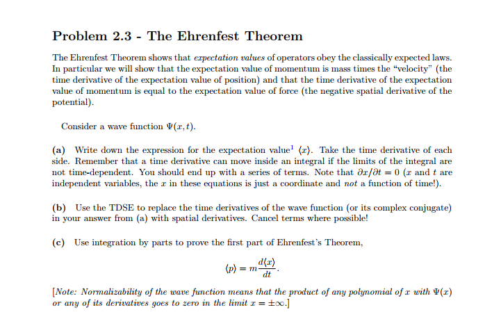 Solved Problem 2 3 The Ehrenfesttheorem The Ehrenfest