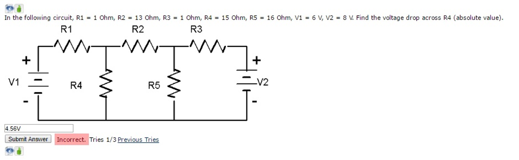 Solved In the following circuit, R1 = 1 Ohm, R2 = 13 Ohm, R3 | Chegg.com