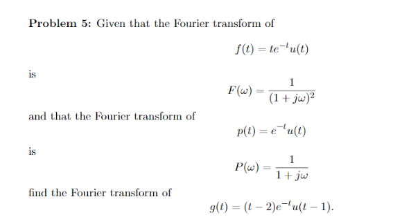 Solved Problem 5: Given that the Fourier transform of te | Chegg.com
