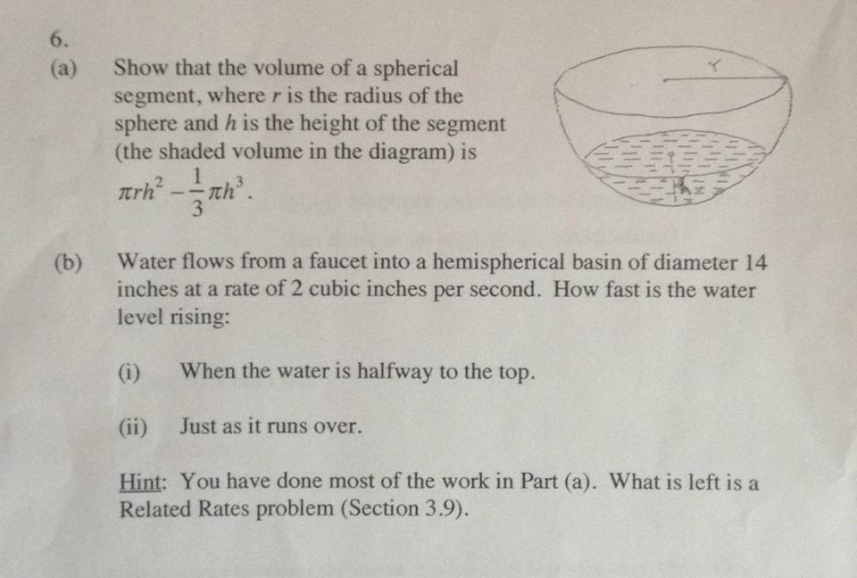 Solved Show that the volume of a spherical segment, where r | Chegg.com