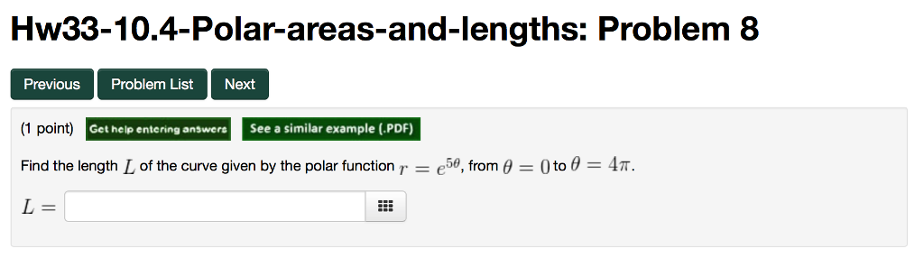 Solved Hw33-10.4-Polar-areas-and-lengths: Problem 8 Previous | Chegg.com