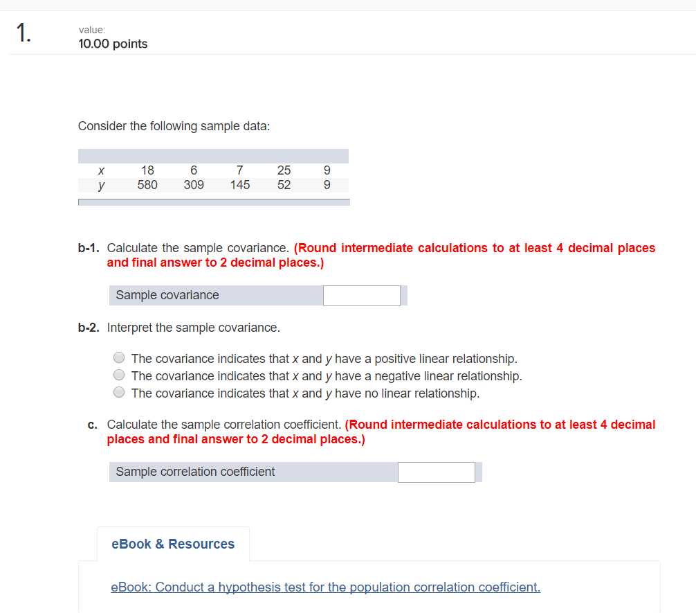 Solved value 10.00 points Consider the following sample | Chegg.com