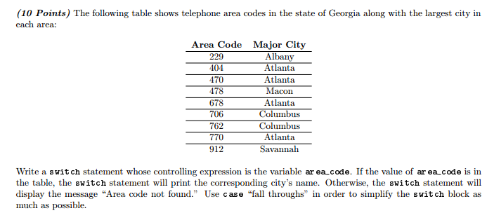 Solved The following table shows telephone area codes in the | Chegg.com