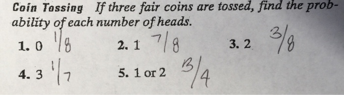 Solved If three fair coins are tossed, find the probability | Chegg.com