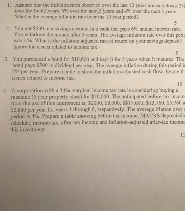 Solved Assume that the inflation rates observed over the | Chegg.com