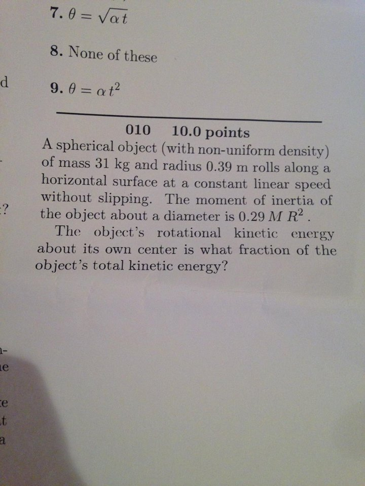 Solved A spherical object (with non-uniform density) of mass | Chegg.com