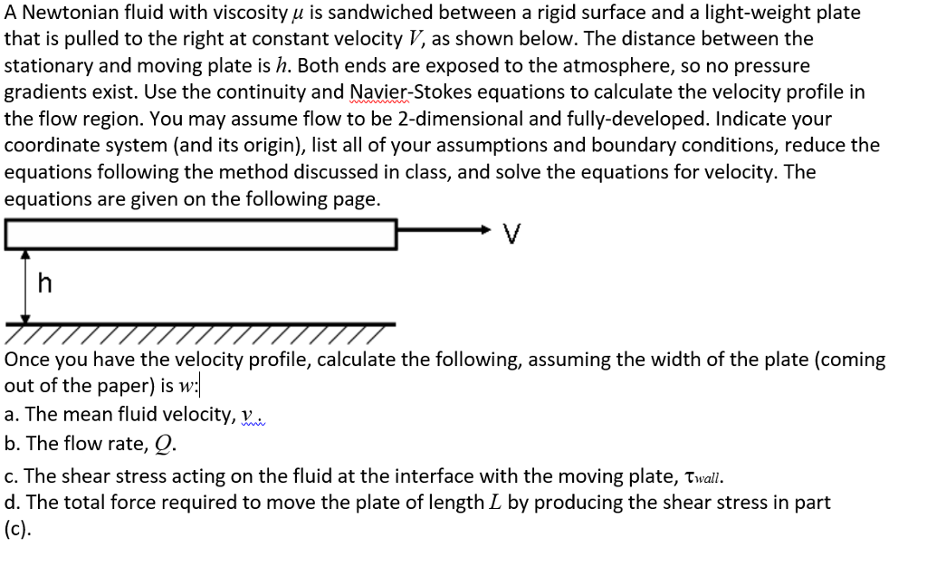 Solved A Newtonian fluid with viscosity mu is sandwiched | Chegg.com