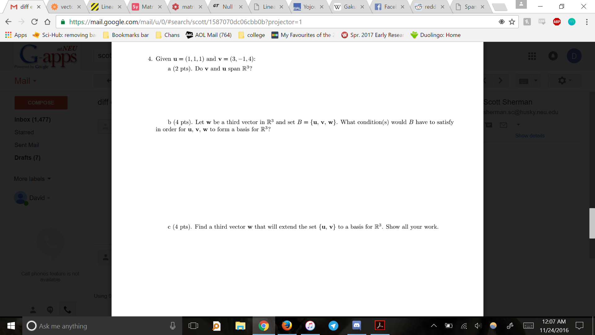 Solved Linear Algebra: questions on span and vector | Chegg.com