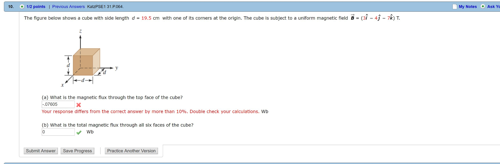 Solved The figure below shows a cube with side length d = | Chegg.com