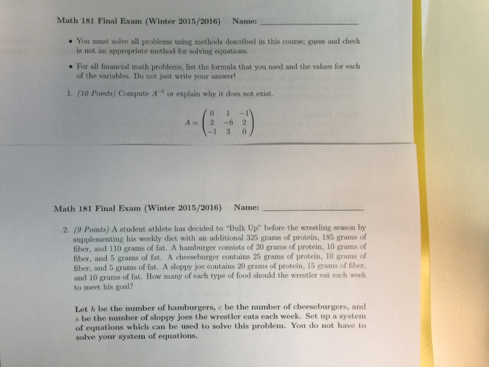 Solved You must solve all problems using methods described | Chegg.com