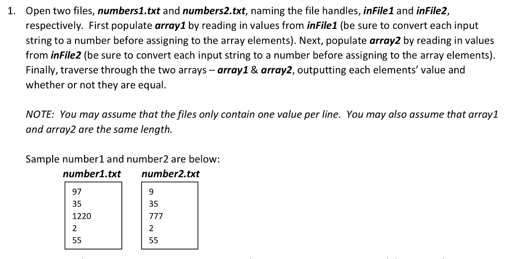 Solved 1. Open two files, numbers1.txt and numbers2.txt, | Chegg.com