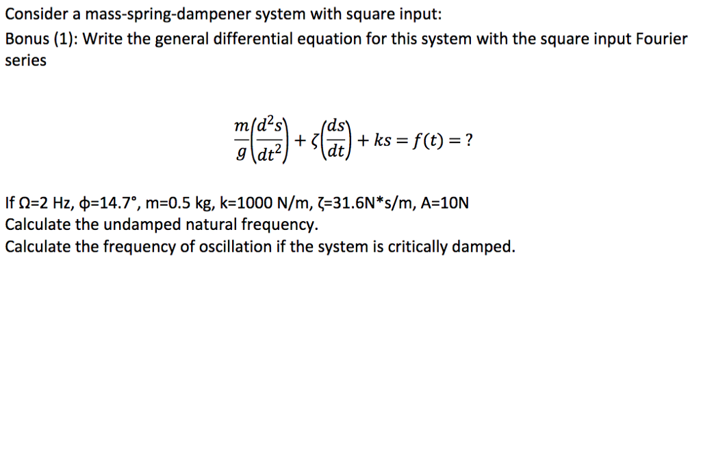 Solved Consider a mass-spring-dampener system with square | Chegg.com