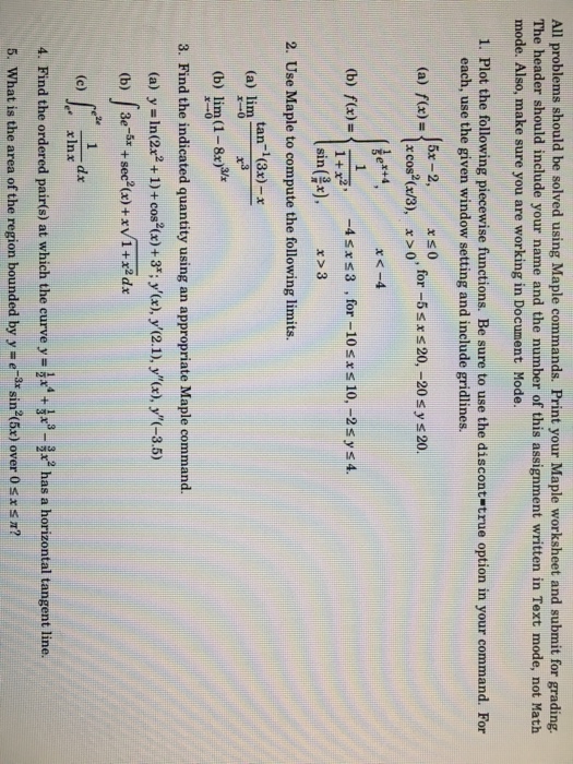 Solved All problems should be solved using Maple commands. | Chegg.com