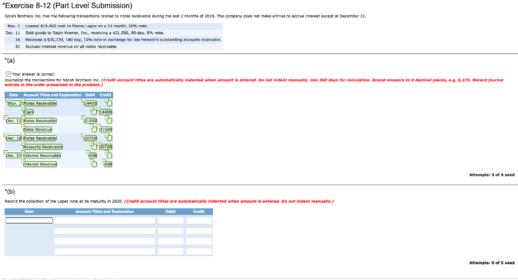 Solved Exercise 8-12 (Part Level Submission) 5plish Brothers | Chegg.com