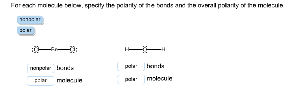 Solved For each molecule below, specify the polarity of the | Chegg.com