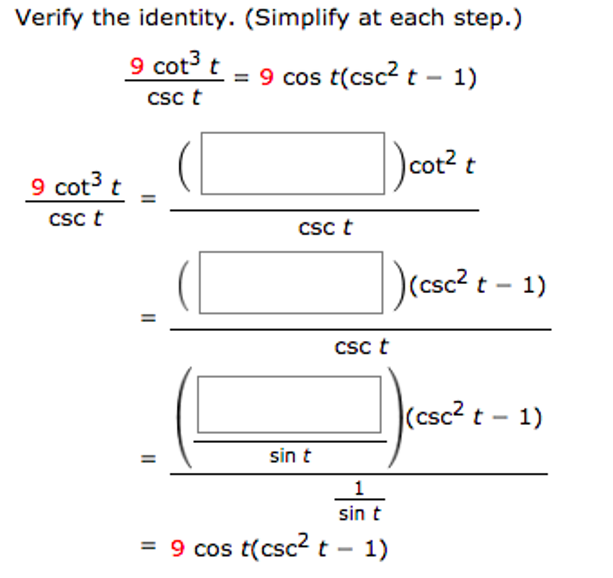 Solved Verify the identity. (Simplify at each step.) 9 | Chegg.com