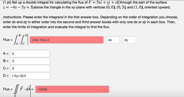 Solved (1 pt) Set up a double integral for calculating the | Chegg.com