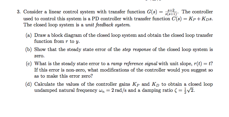 Consider a linear control system with transfer | Chegg.com