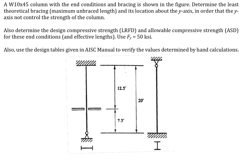 Solved A W10x45 column with the end conditions and bracing | Chegg.com