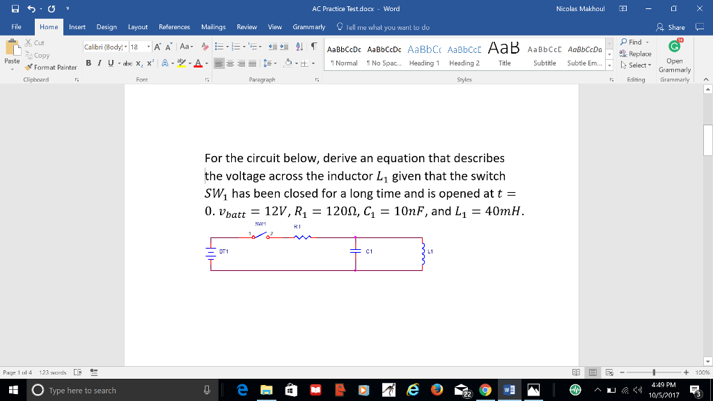 Solved AC Practice Test.docx - Word Nicolas Makhoul File | Chegg.com