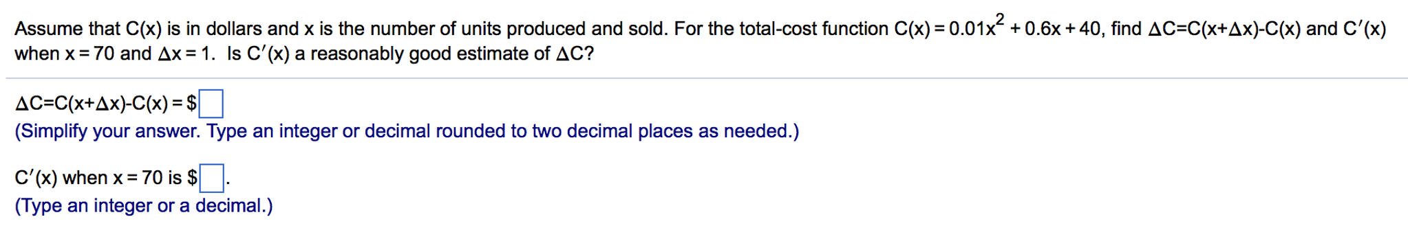 Solved Assume that C(x) is in dollars and x is the number of | Chegg.com