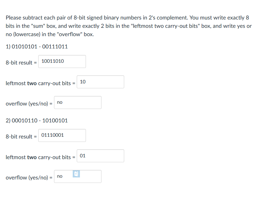 Solved Please subtract each pair of 8-bit signed binary | Chegg.com