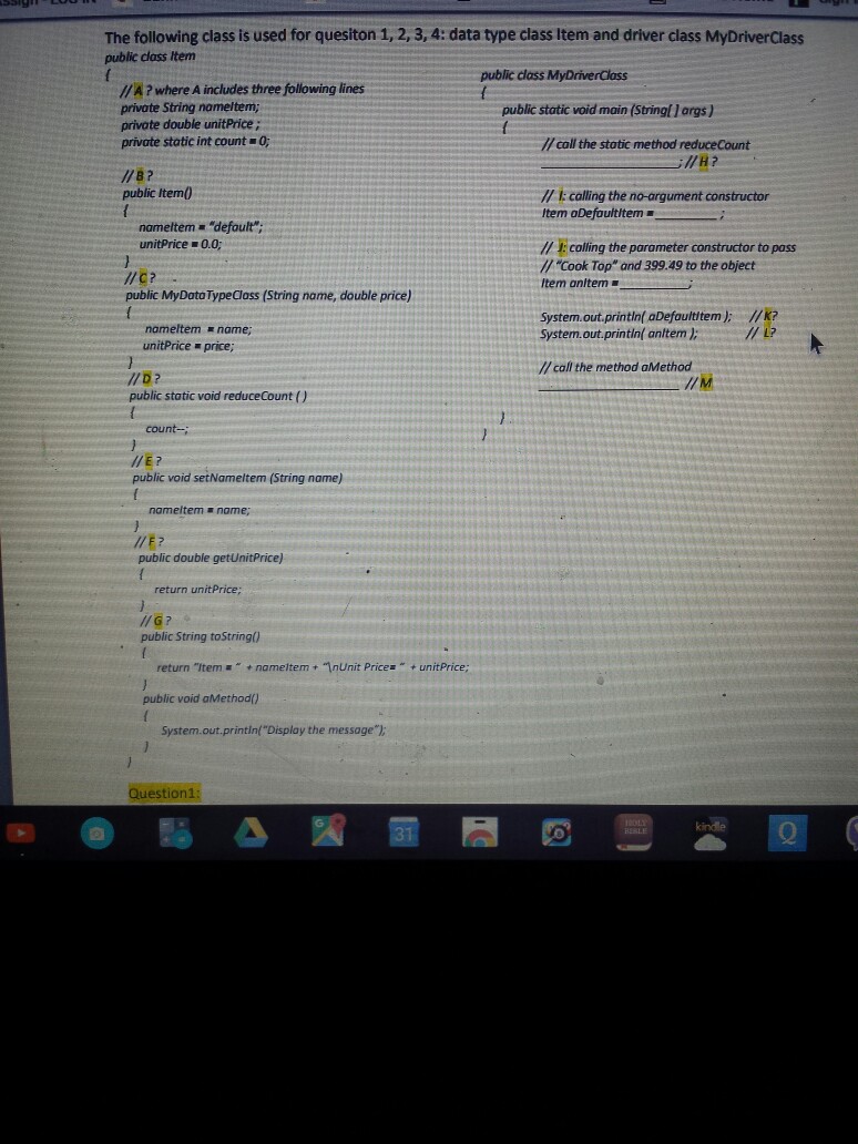 Solved The following class is used for quesiton 1,2,3, 4: | Chegg.com