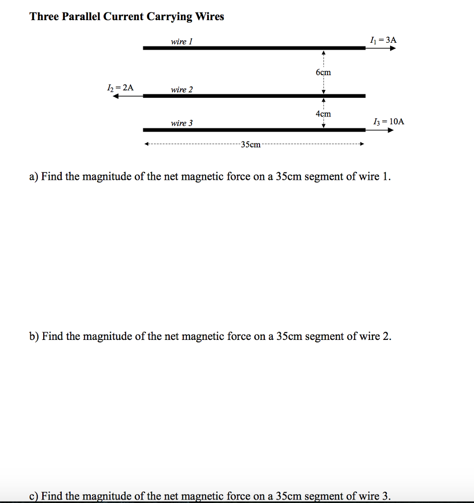 Solved Three Parallel Current Carrying Wires wire 1 11 3A | Chegg.com