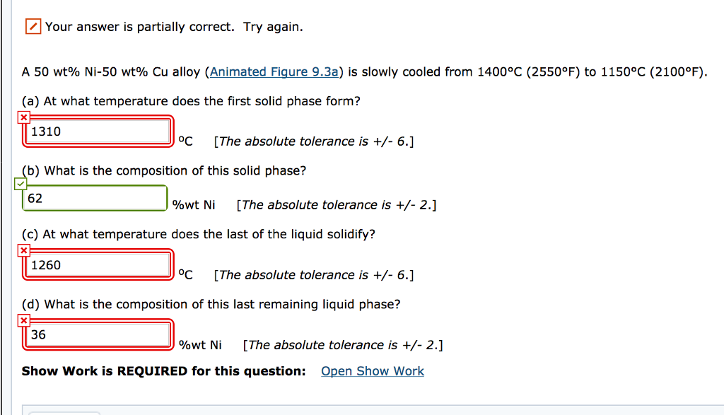 Solved 1 Your Answer Is Partially Correct Try Again A 50
